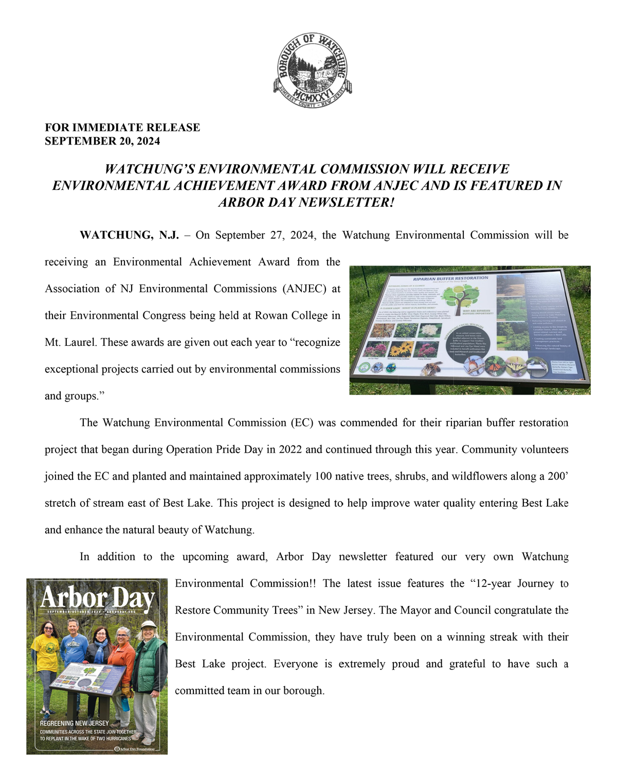 Watchung, NJ - Watchung's Environmental Commission Will Receive ...